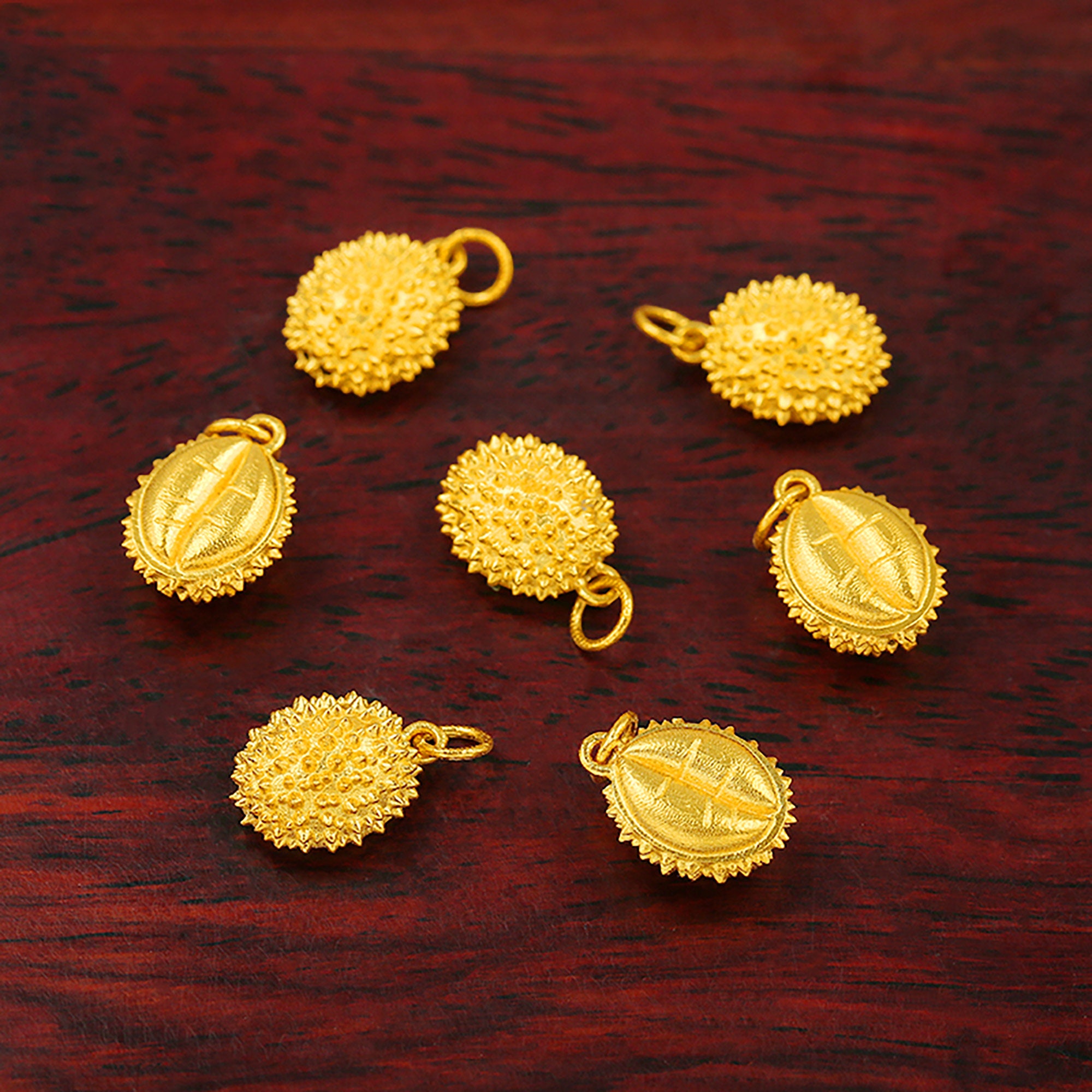 18k Gold 3D Durian Charm - 8.1x10.9mm - Handmade - Yellow Gold Fruit ...