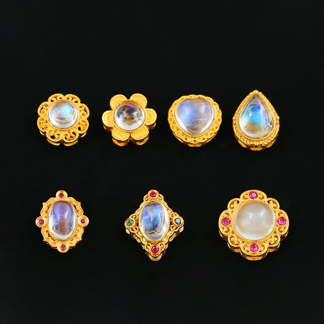 18K Yellow Gold Moonstone Pear Bezel Bead - Rainbow Moonstone Spacer ...