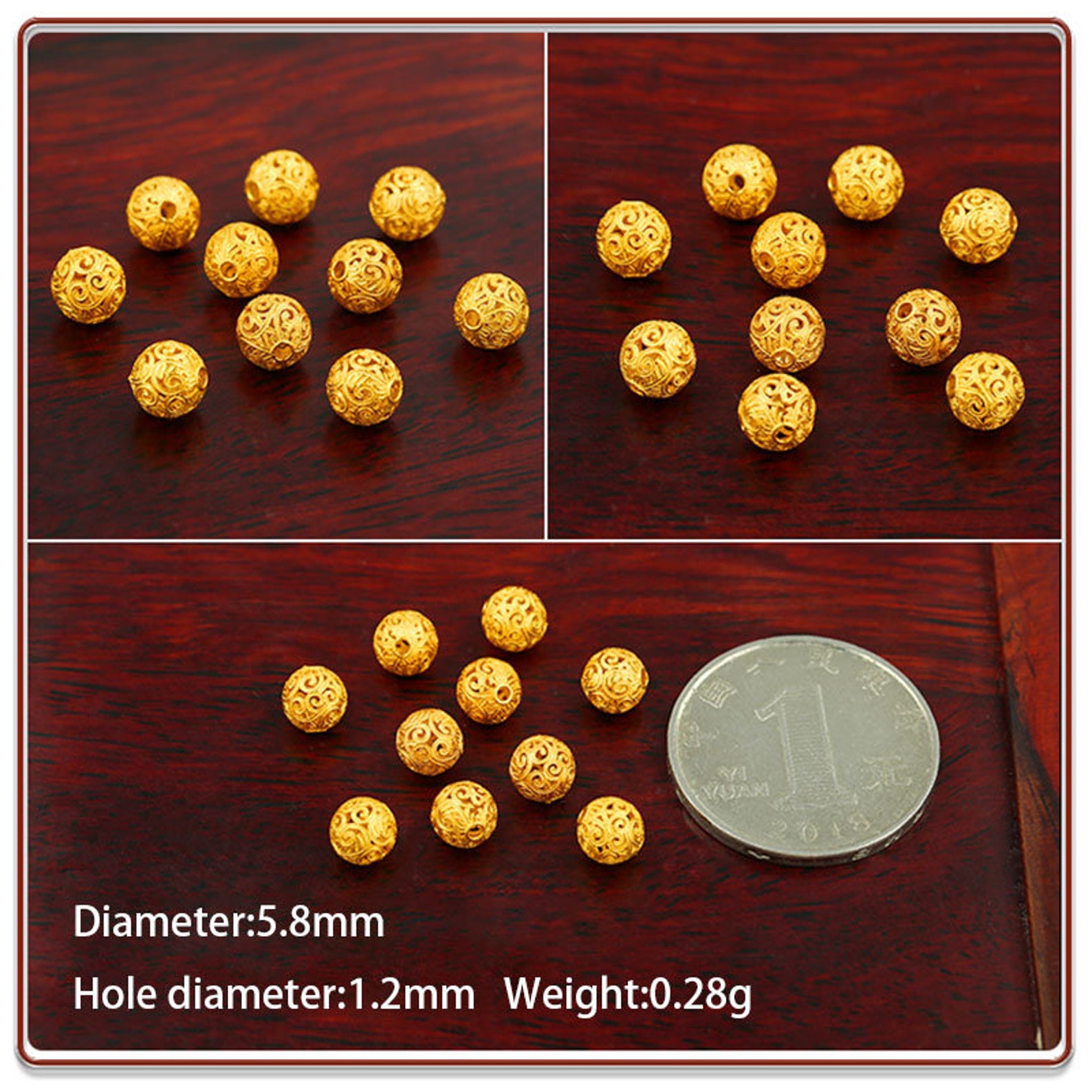 18K Gold Handmade Designer Beads - Gold Round Bead - Good Lucky Bead ...