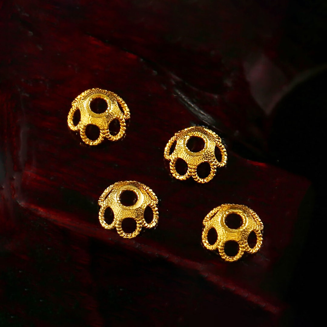 18k Yellow Gold Bead Cap - 5.3mm Bead Caps Spacers - Floral Spacer Caps ...