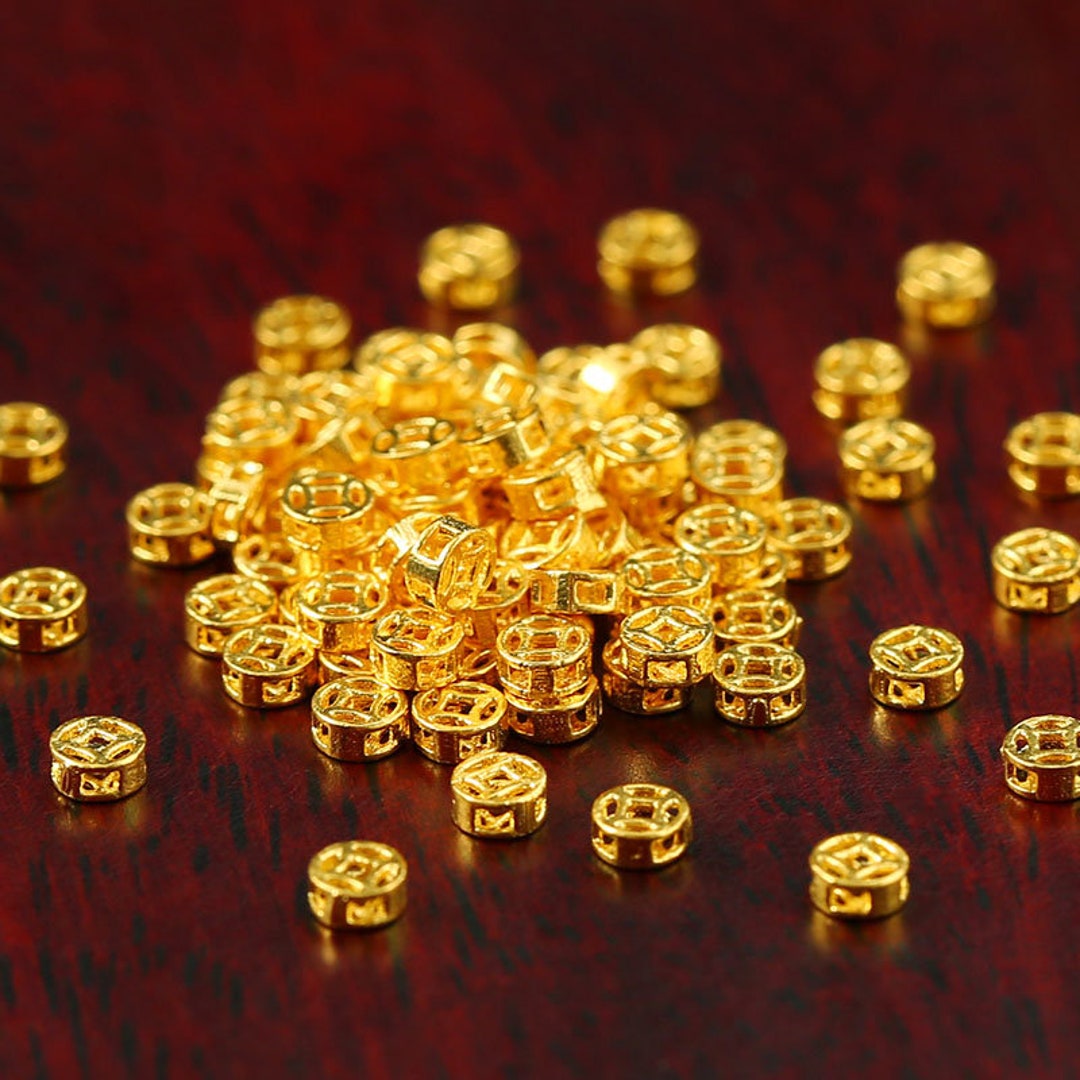 24K Gold Spacer Beads - Bulk Rondelle Spacer Beads - Mini Coin Spacer ...