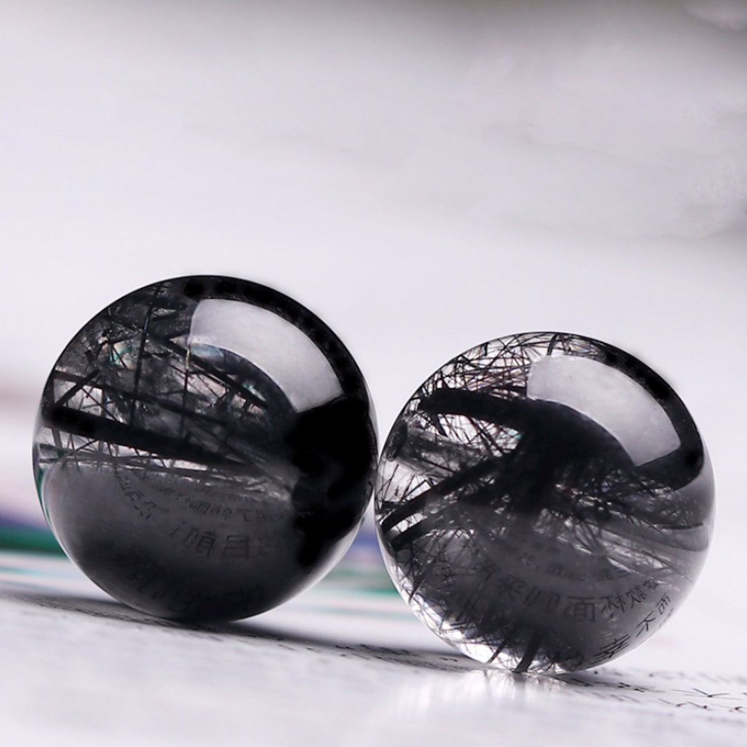 Natural Black Tourmaline Rutilated Quartz Beads - 5mm 6mm 8mm 10mm 12mm ...