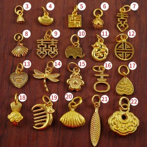 999 Pure Gold Lucky Pendant - Handmade Ancient Gold Lotus Charms - 24K ...
