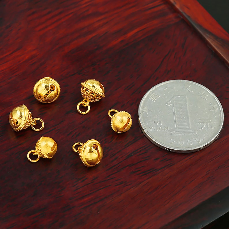 18k Gold Bell Charm - Hollow Flower Unique Designed - Holiday Bells ...