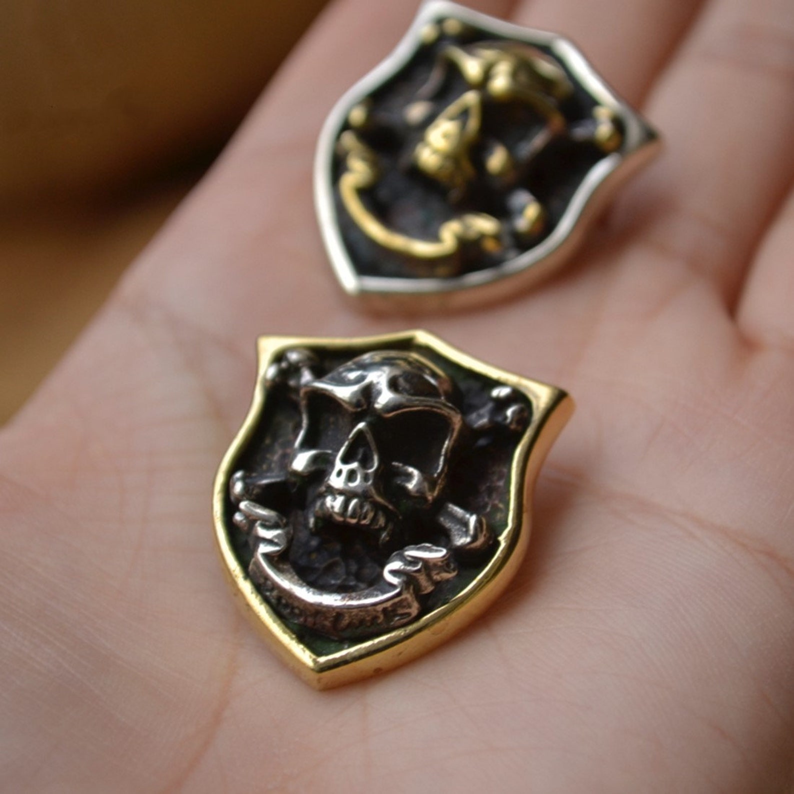 Brass Skull Concho 2pcs Leathercraft Embellishment Leather - Etsy