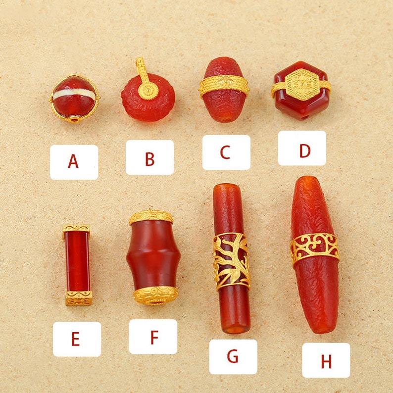 18K Gold Inlaid Agate Beads Red Agate Charms Red Pave - Etsy