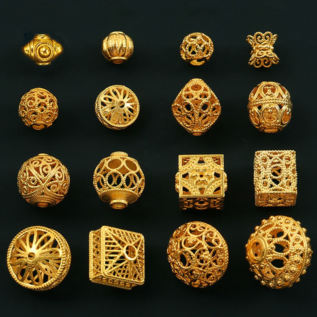 Hollow Spacer Beads - 18K Gold Filigree Beads - Good Luck Beads - Micro ...