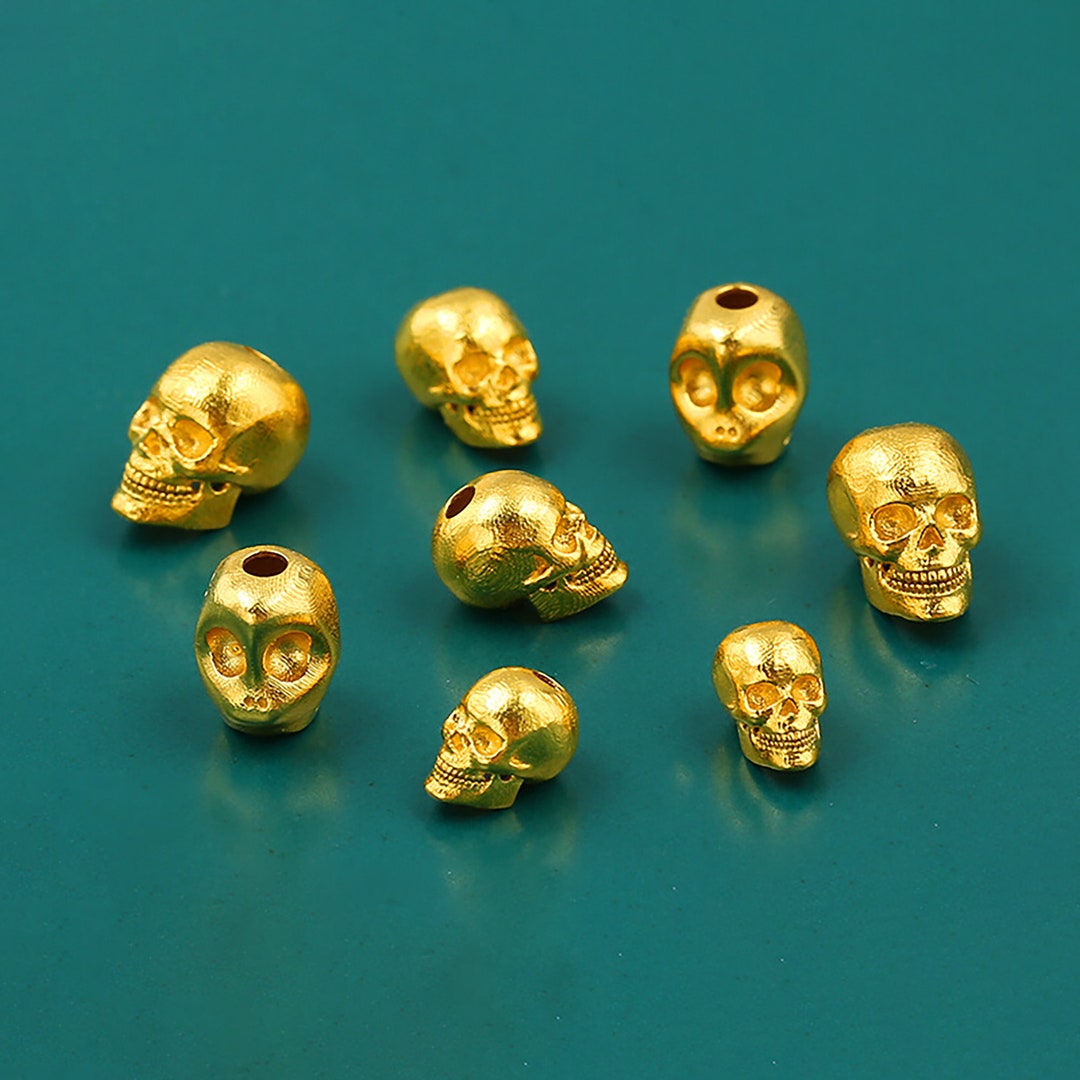 18k Gold Skull Beads - Spacer Bead - Shri Chitipati Spacer - Halloween ...