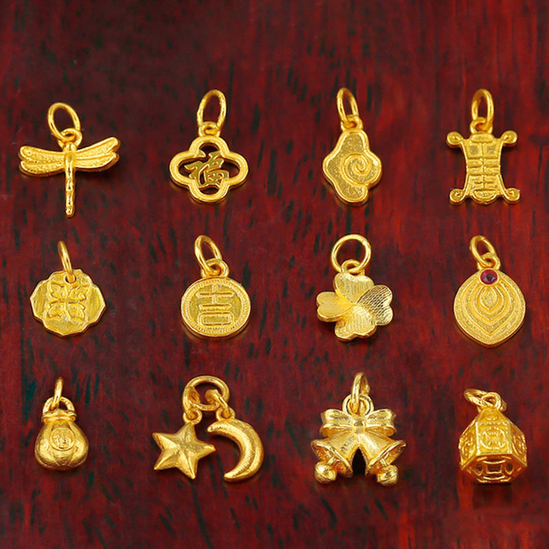 18K Solid Yellow Gold Charms - Auspicious Cloud/four Leaf Flower/star ...