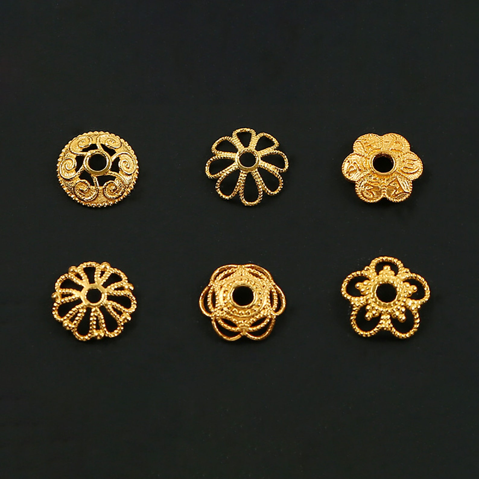 7mm Gold Beads Cap - 18k Gold Bead Cap - Bead Caps Spacers - Gold ...
