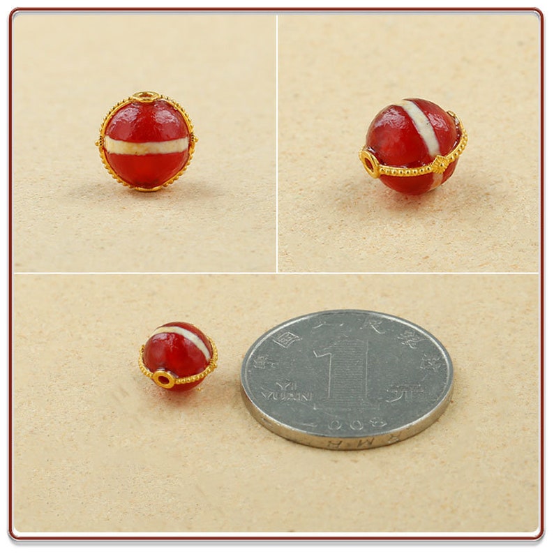 18K Gold Inlaid Agate Beads Red Agate Charms Red Pave - Etsy