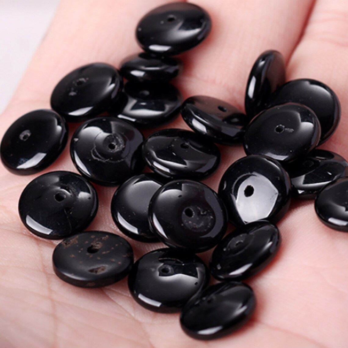 Black Agate Gemstone Beads - Flat Round Beads - Black Rondelle Beads ...