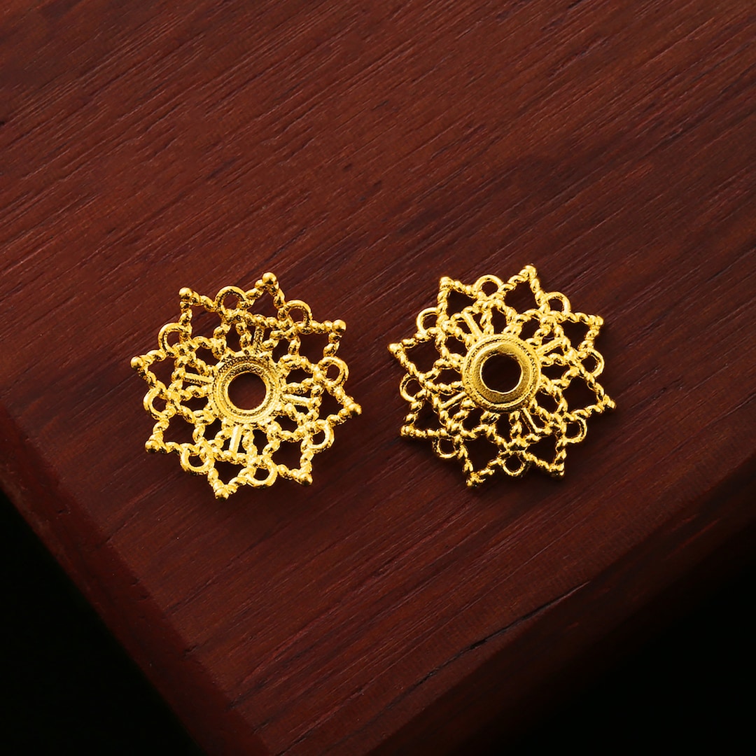 12mm Beads Cap - 18k Gold Bead Cap - Bead Caps Spacers - Gold Floral ...