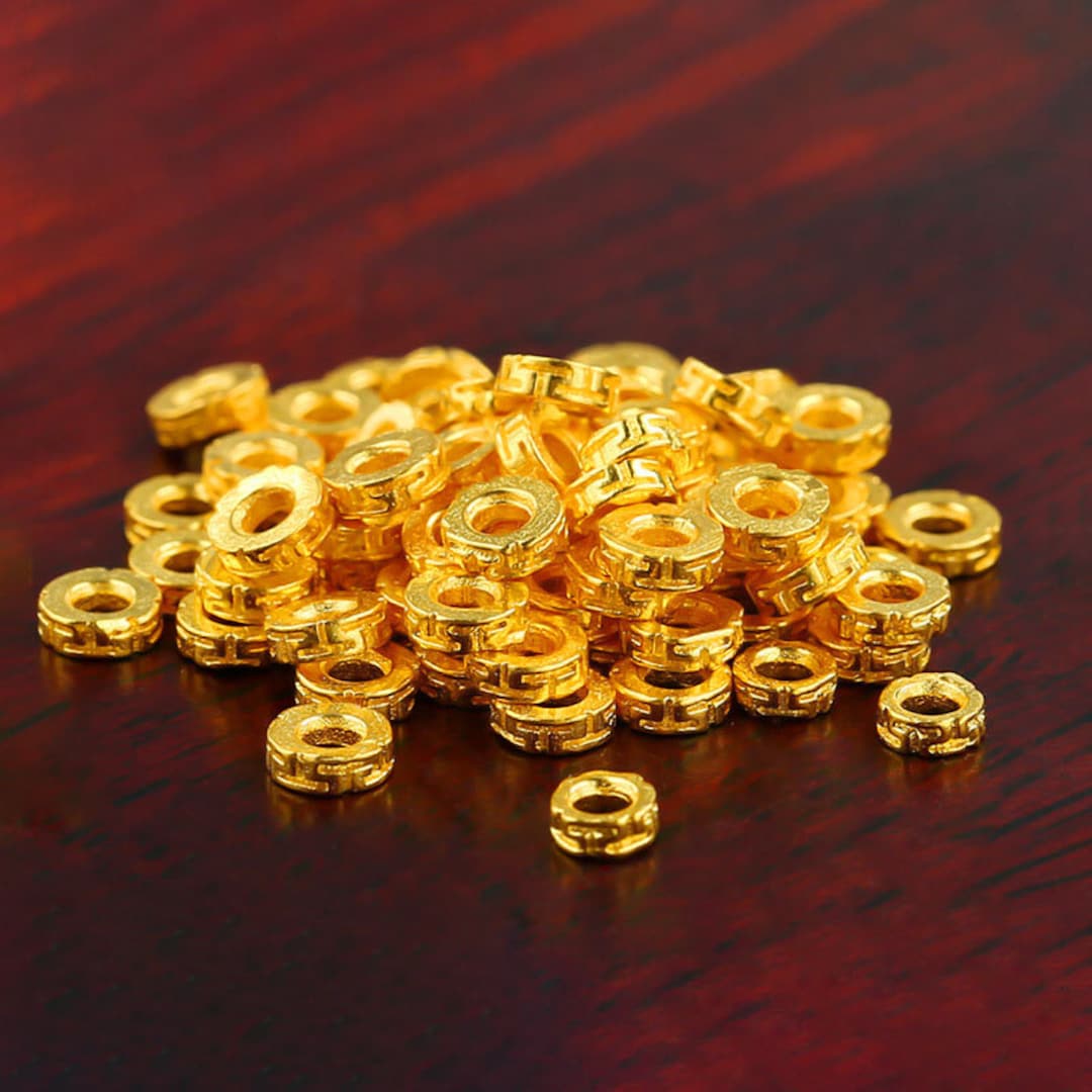 24K Gold Rondelle Spacer Beads - Large Hole Beads - DIY Bracelet - Gold ...