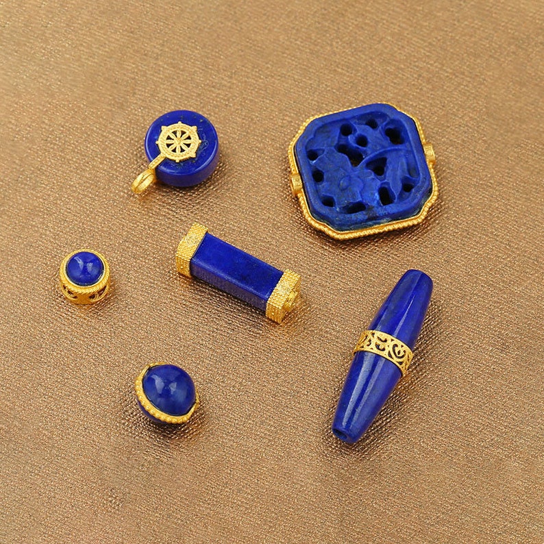 18K Gold Spacer Beads - Lapis Lazuli Beads - Round Pave Beads - Tassel ...