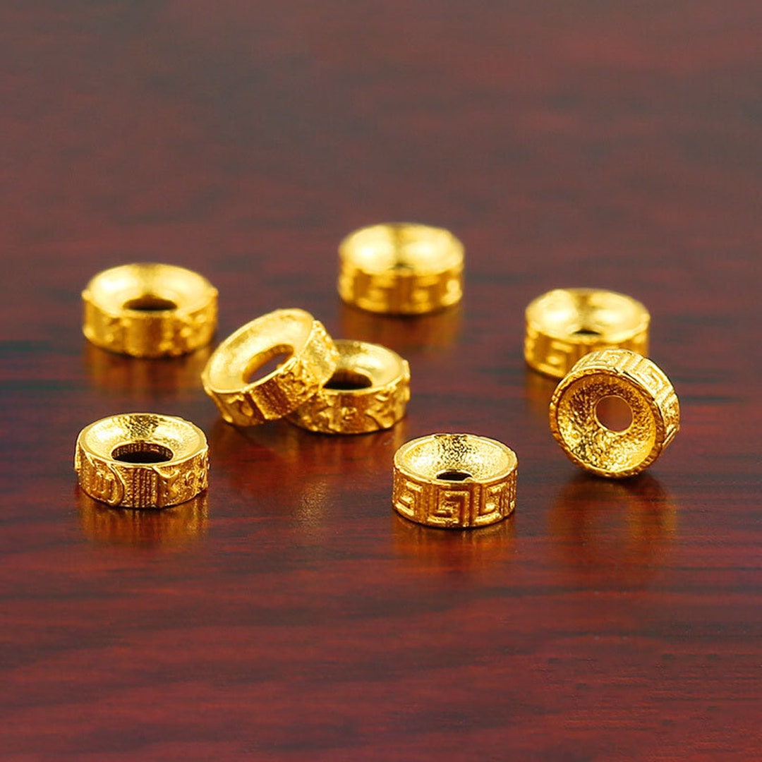 18K Gold Spacer Beads - Bulk Rondelle Spacer Beads - Six Character ...