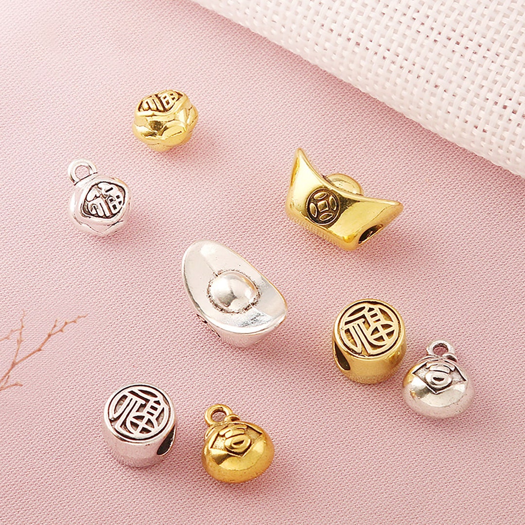 Metal Ingots Spacer Beads - Antique Gold Fortune Fu Charms - Gold ...