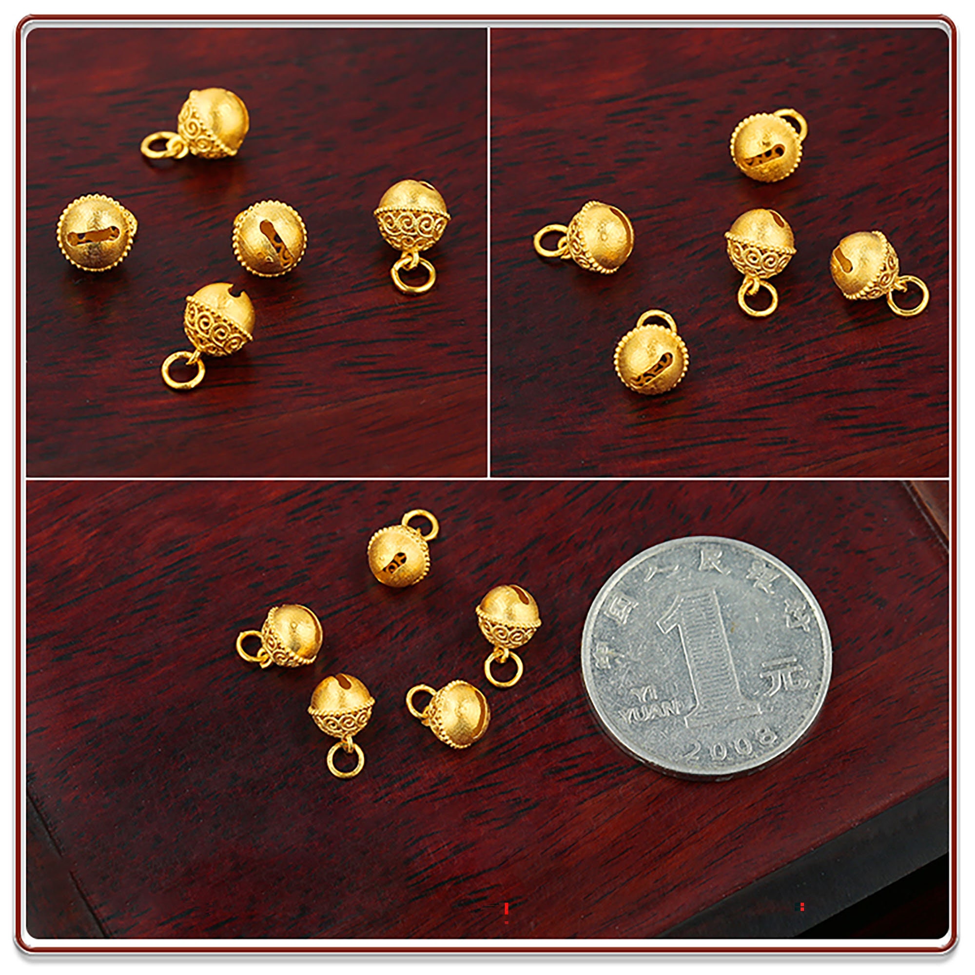 18k Gold Bell Charm - Hollow Flower Unique Designed - Holiday Bells ...