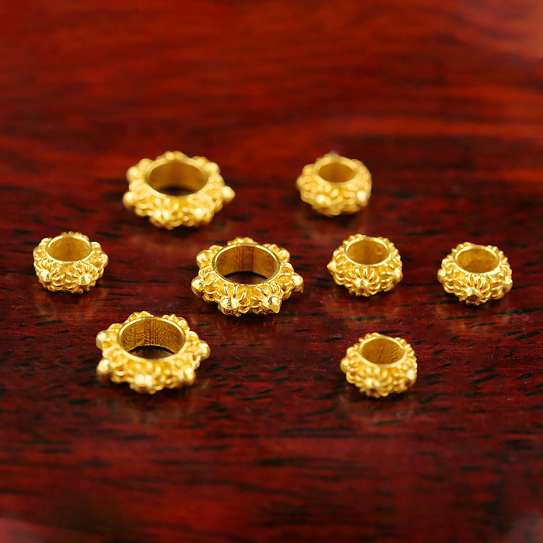 18k Solid Yellow Gold - Large Hole Beads - European Spacer - Flower ...
