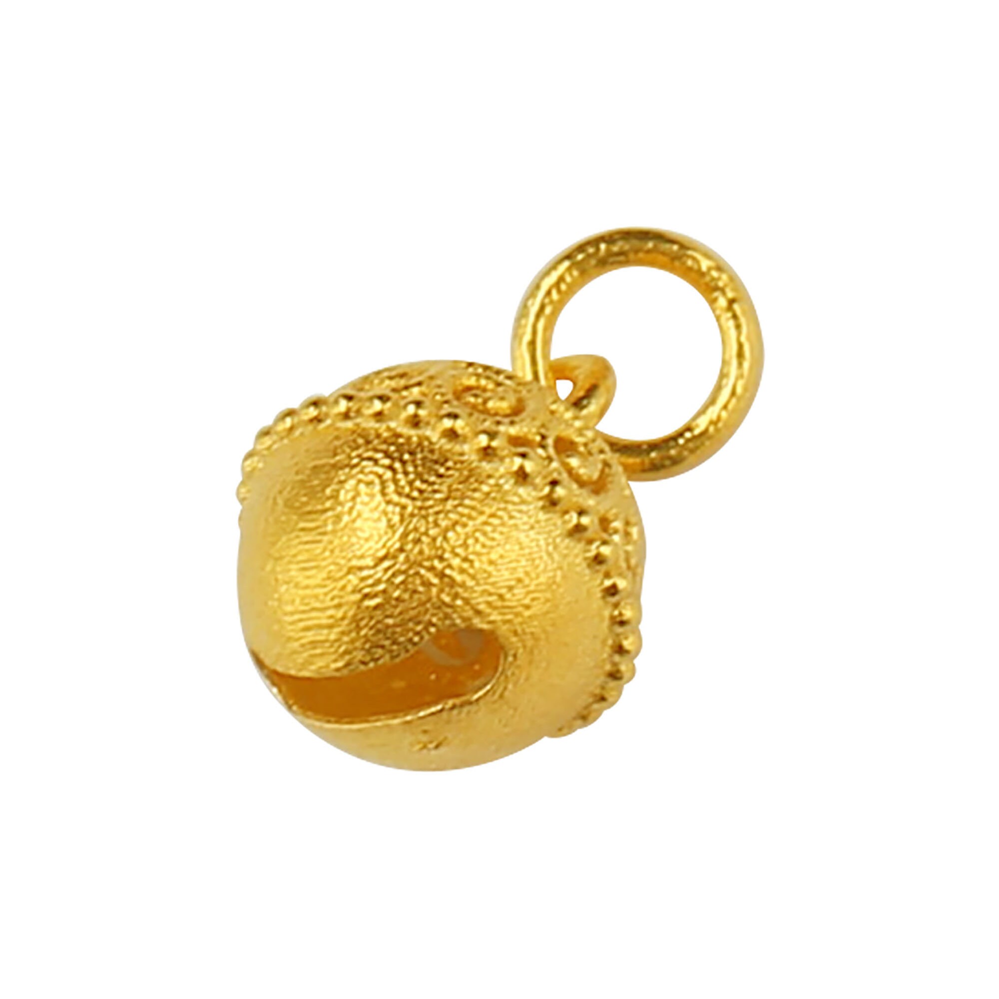 18k Gold Bell Charm - Hollow Flower Unique Designed - Holiday Bells ...