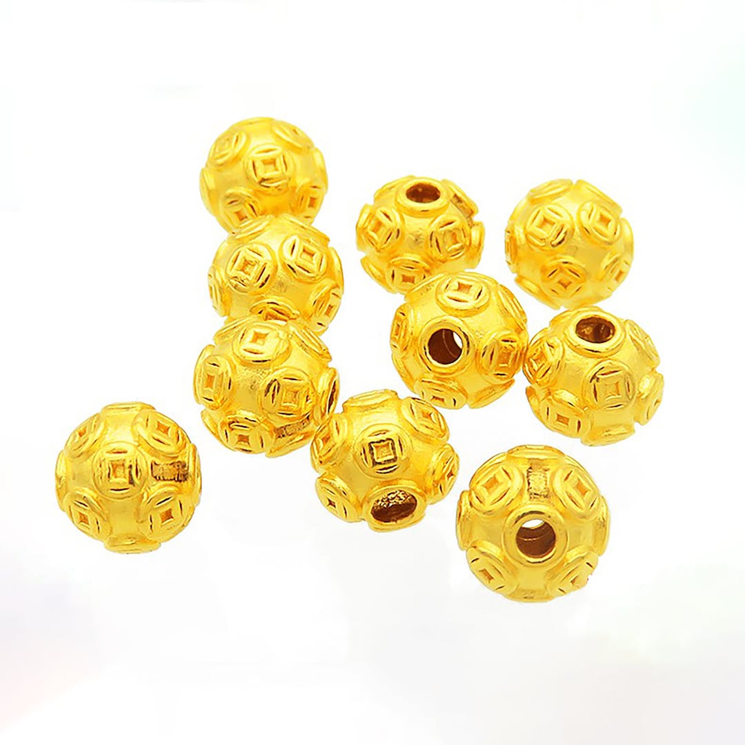 6mm Gold Coin Beads - 24k Gold Spacer Beads - Round Gold Beads - Money ...