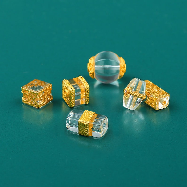 18K Gold Spacer Beads - Natural White Crystal Bead - Gemstone Beads ...