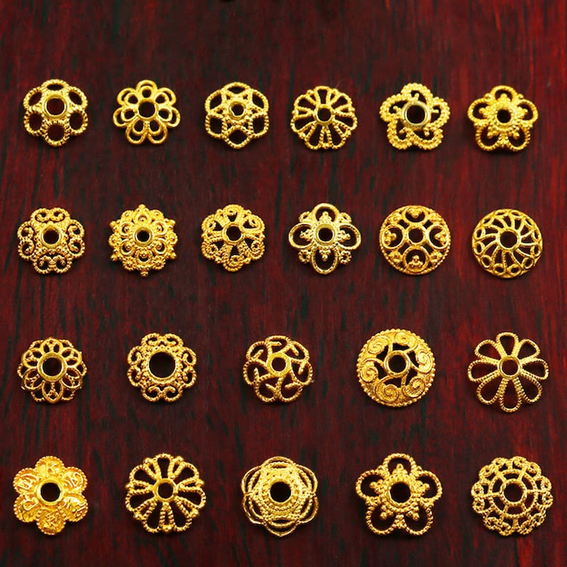 1PC -18K Gold Beads Cap - Flower Beadcaps - Gold Floral End Caps - Bulk ...