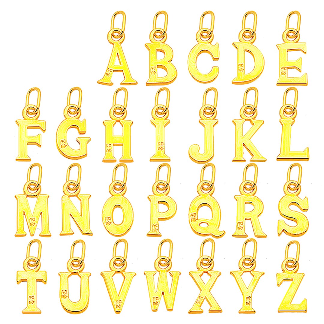999 Pure Gold Initial Letter Alphabet Pendant - Minimalist Letter Charm ...