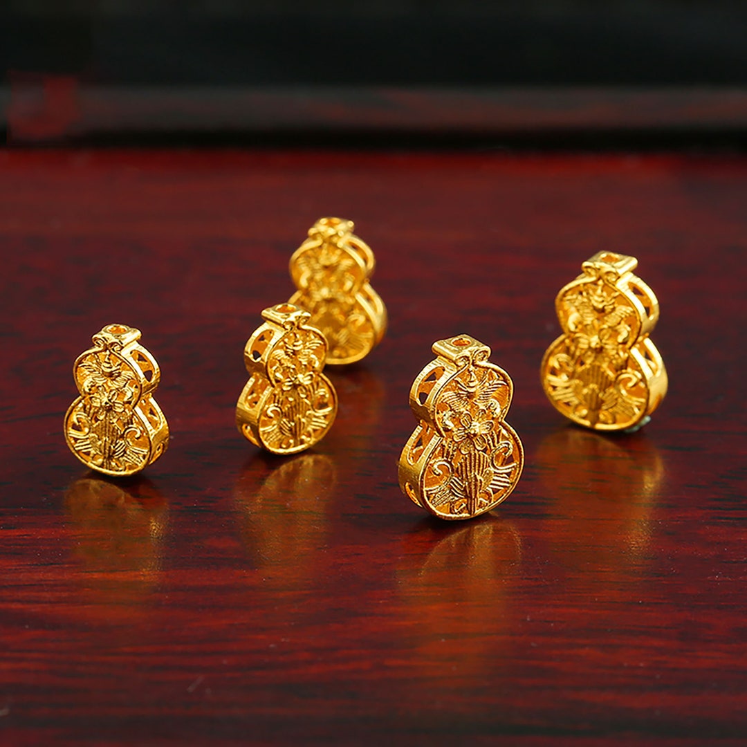 18k Gold Spacer Beads - Calabash Gourd Bead - Carved Flower Beads ...