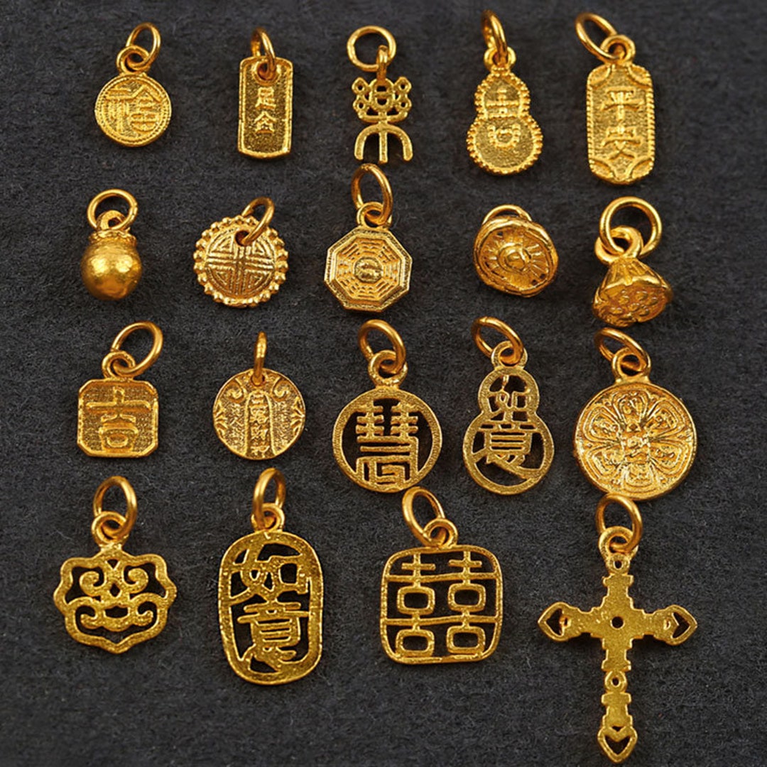 24K Gold Pendant - Gold Chisel Carved Lotus Pod Charms - Bridal Pendant ...