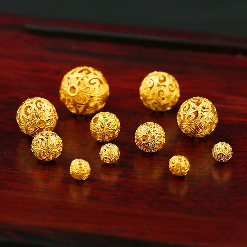 18K Gold Handmade Designer Beads - Gold Round Bead - Good Lucky Bead ...