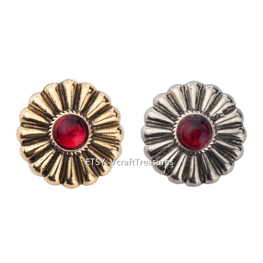 Brass Conchos Screw Back Leather Crafting Red Gemstone | Etsy