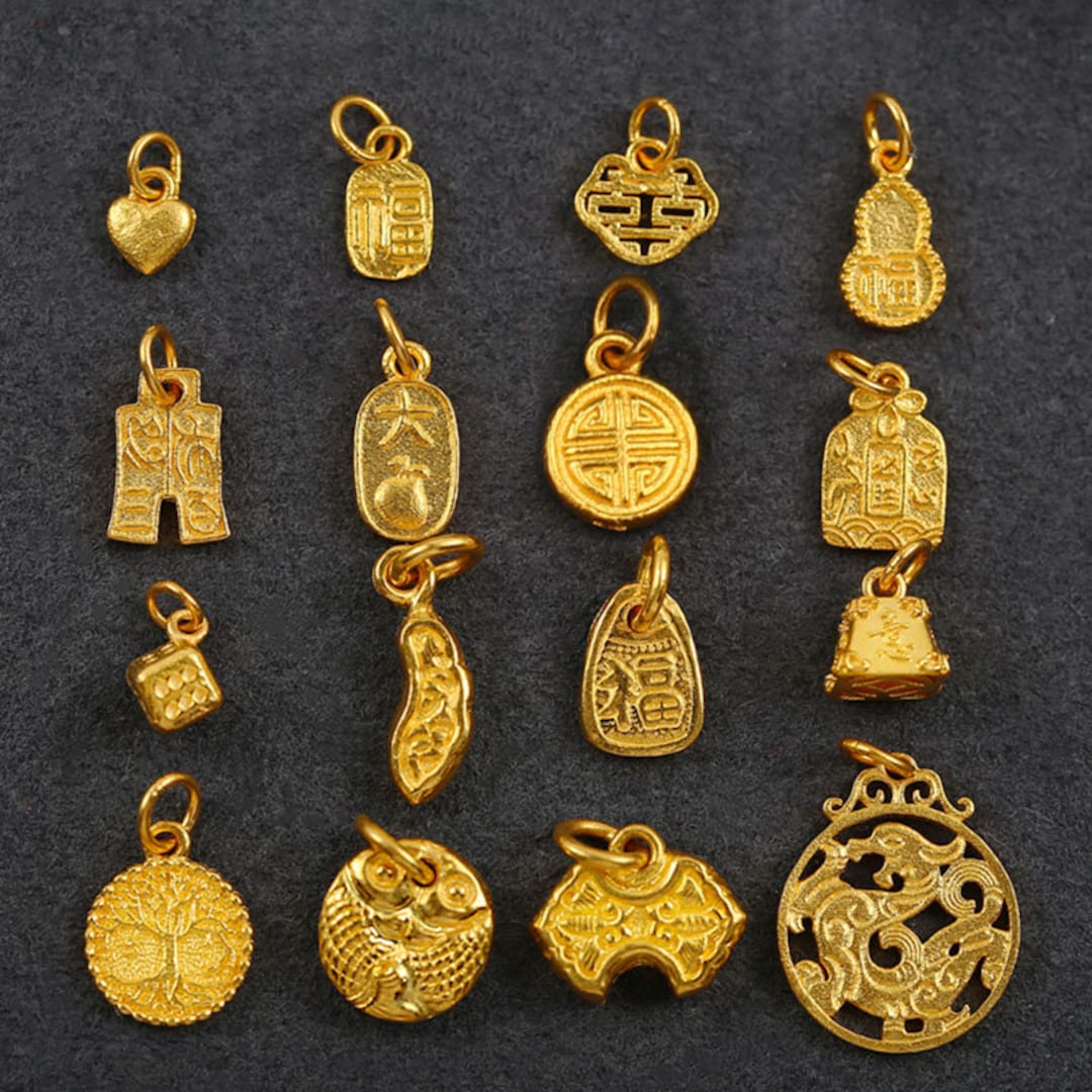 24K Pure Gold Pendant - Gold Small Charms - Bridal Jewelry - Lucky ...