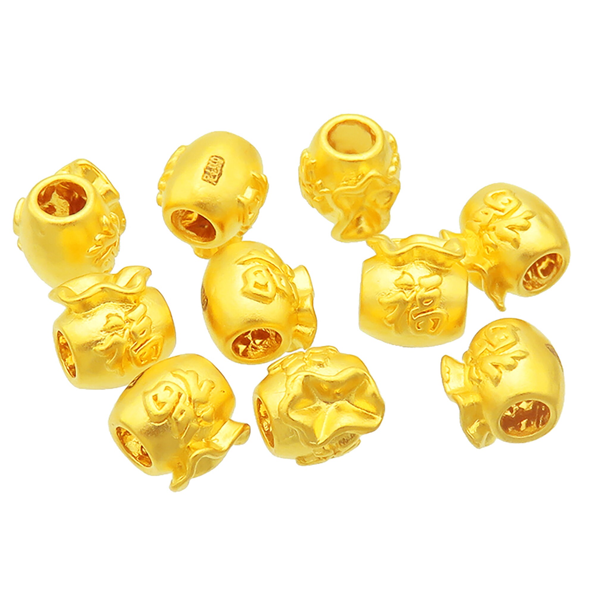 999 Pure Lucky Bag Beads - Gold Money Bag Beads - Pocket Bag Spacer ...