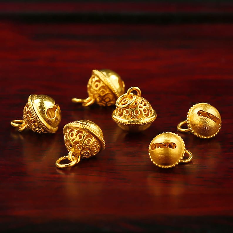 18k Gold Bell Charm - Hollow Flower Unique Designed - Holiday Bells ...