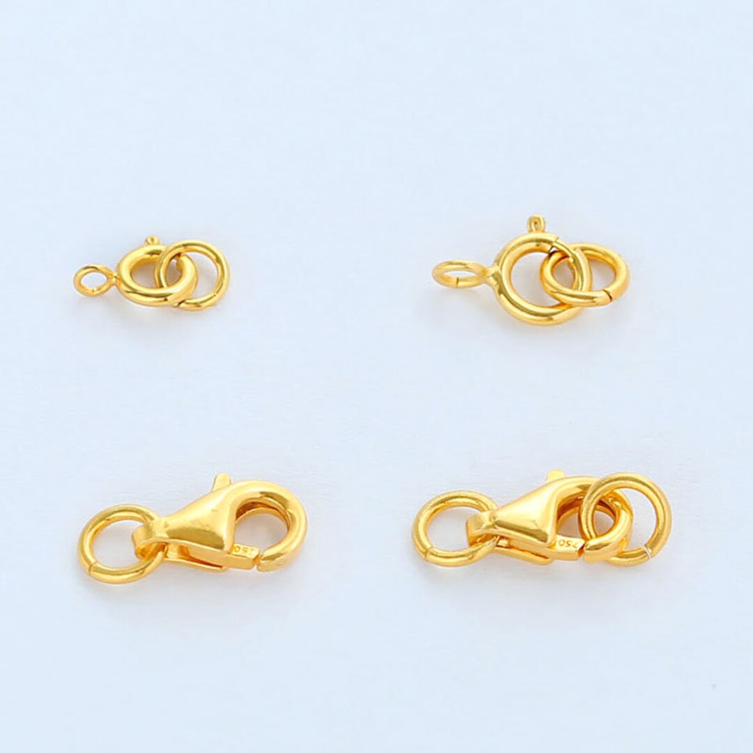 18K Shiny Gold Lobster Clasp With Jump Ring - Spring Ring Clasp ...