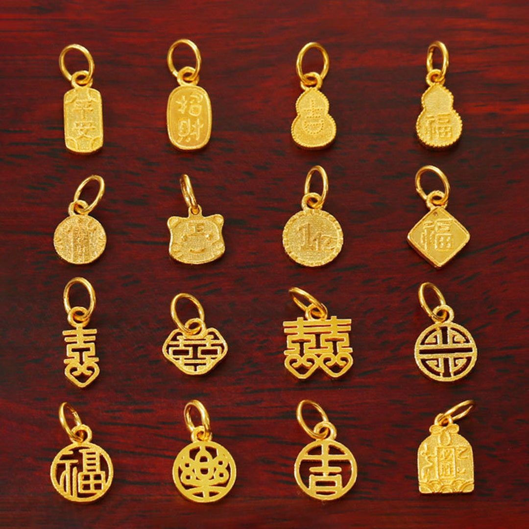 18K Gold Handmade Lucky Pendant - Charms for Jewelry Making - Gold ...