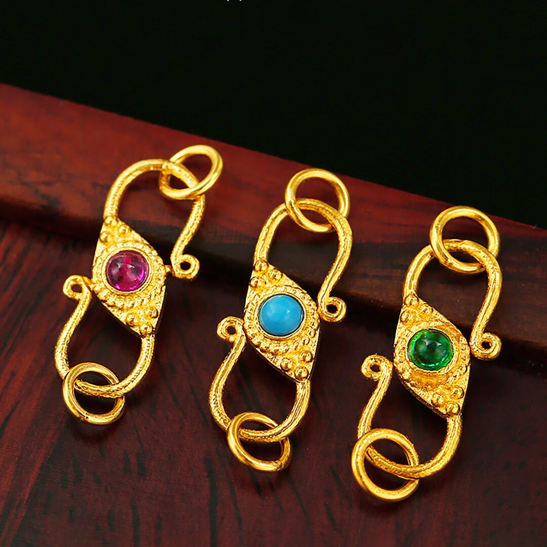 18k Gold S Hook Clasp - Zircon Clasps - 13.3x6mm - With Closed Jump ...