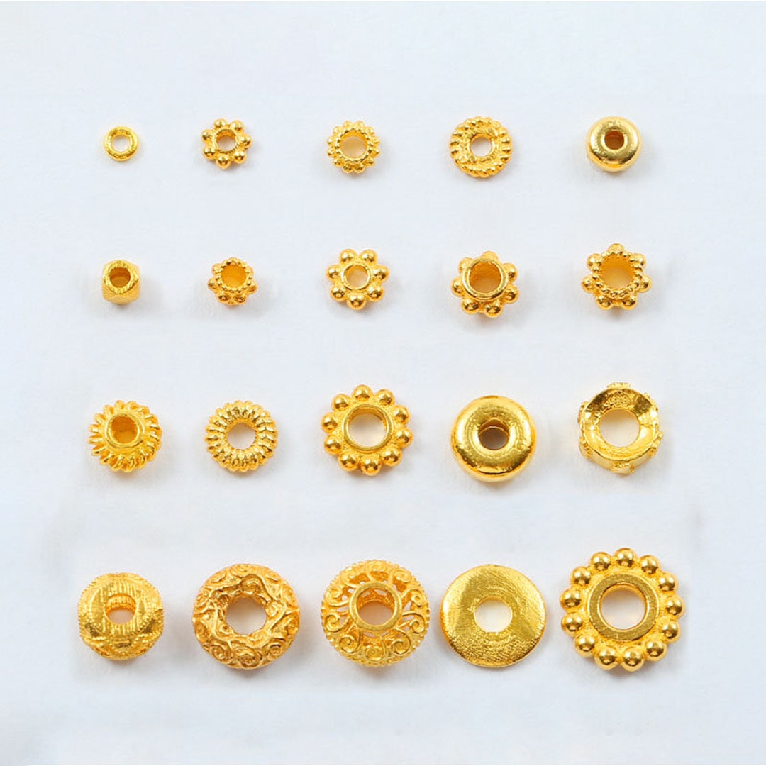 18K Gold Fancy Flower Spacer Beads - Handmade Findings - Gold Beads for ...