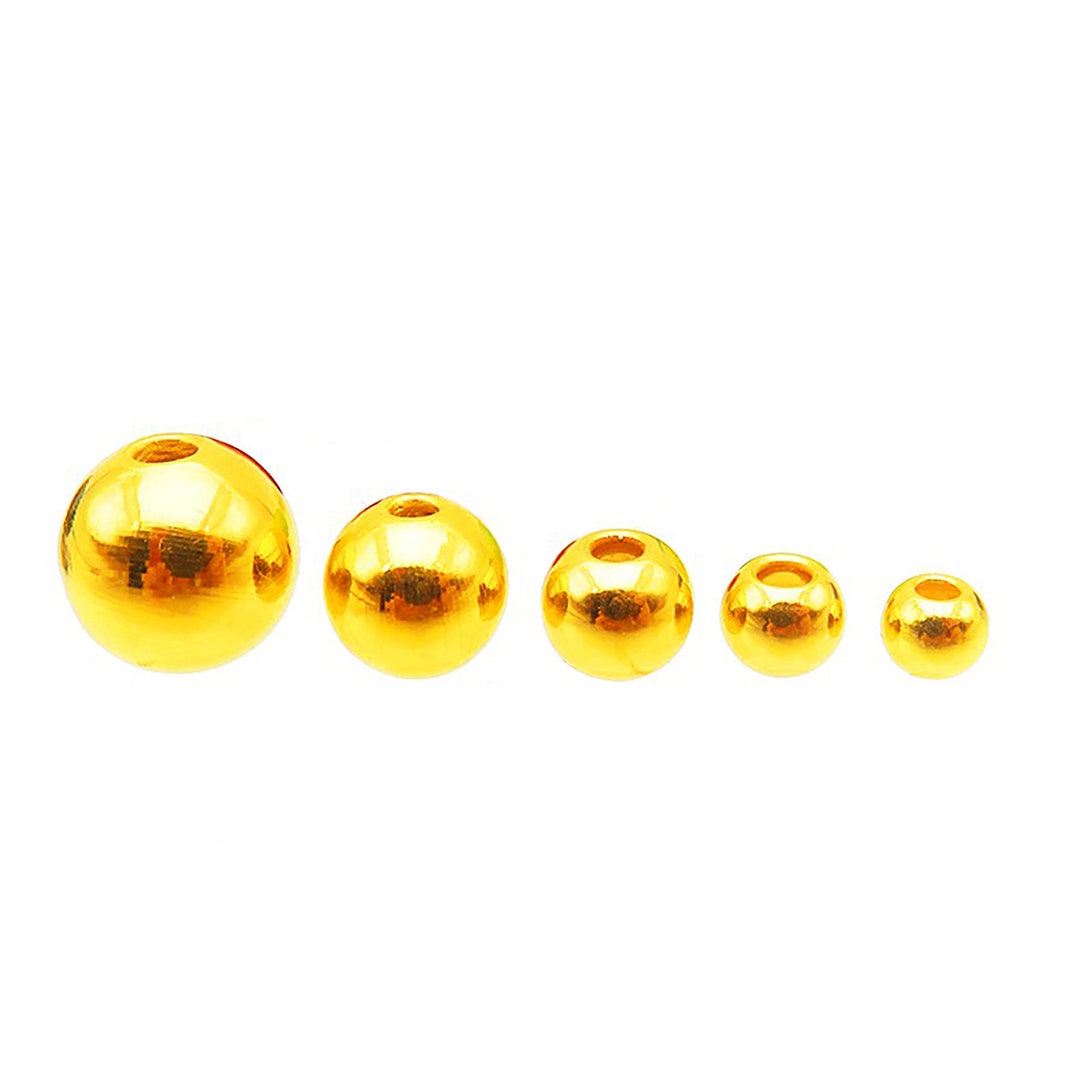 24K Pure Gold Bead - 3D Hard Gold Bead - Smooth Round Beads - Shiny ...