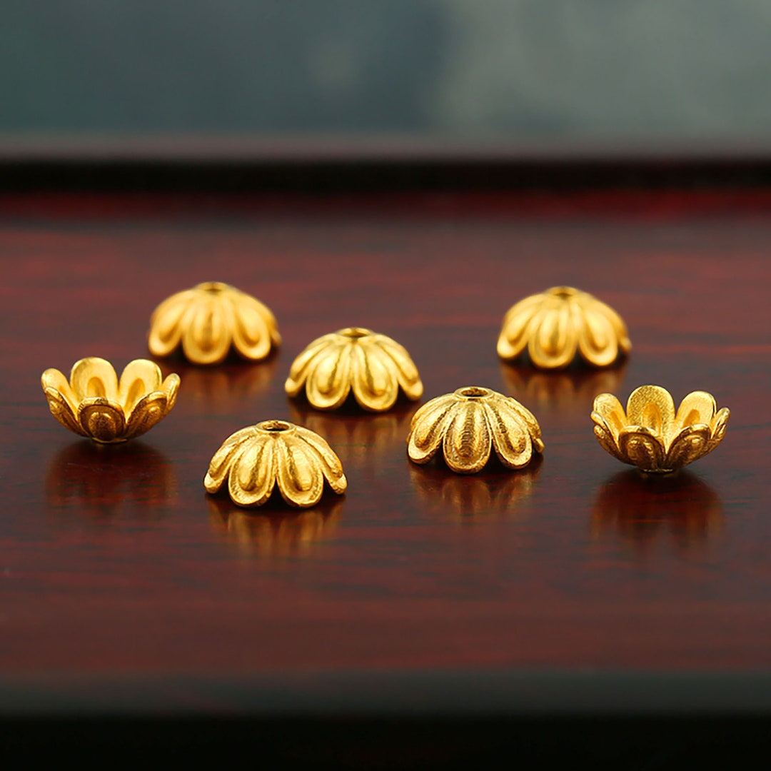 18K Gold Flower Beads Caps - Handmade Lotus Spaecr Beads - End Caps ...