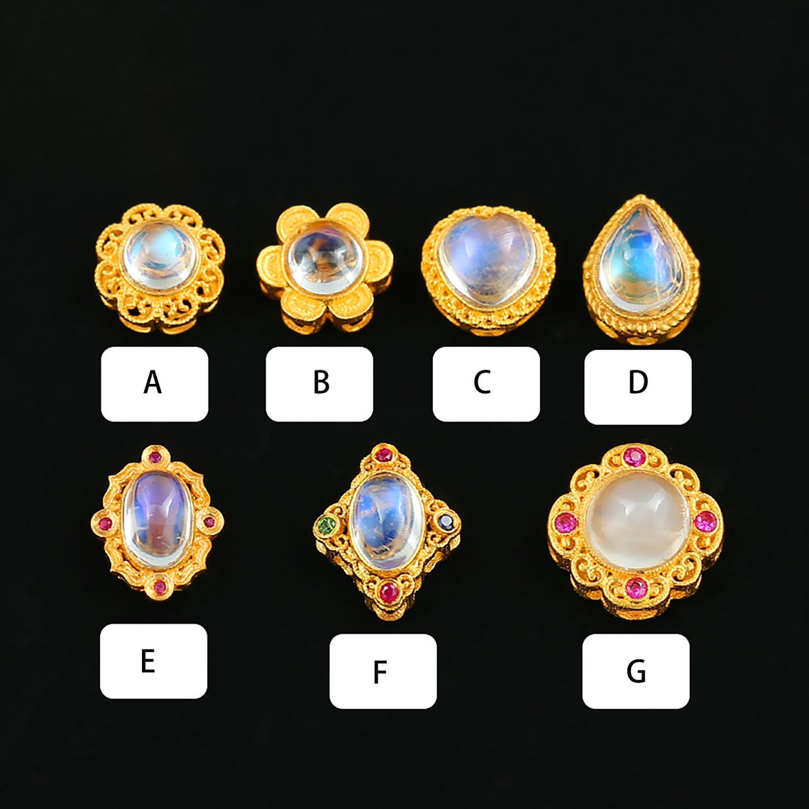 18K Yellow Gold Moonstone Pear Bezel Bead Rainbow Moonstone - Etsy