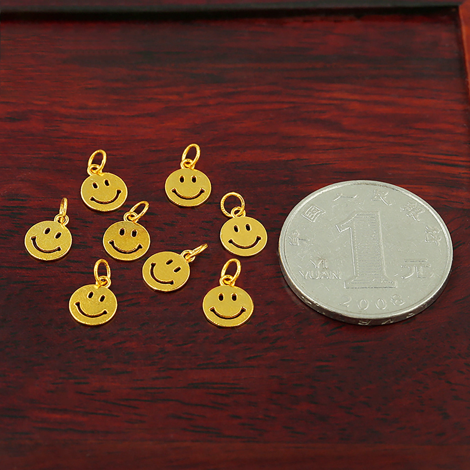 18K Gold Happy Face Charm 6.6x8.4mm Smiley Face Emoji - Etsy