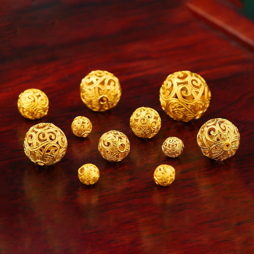 18K Gold Handmade Designer Beads - Gold Round Bead - Good Lucky Bead ...