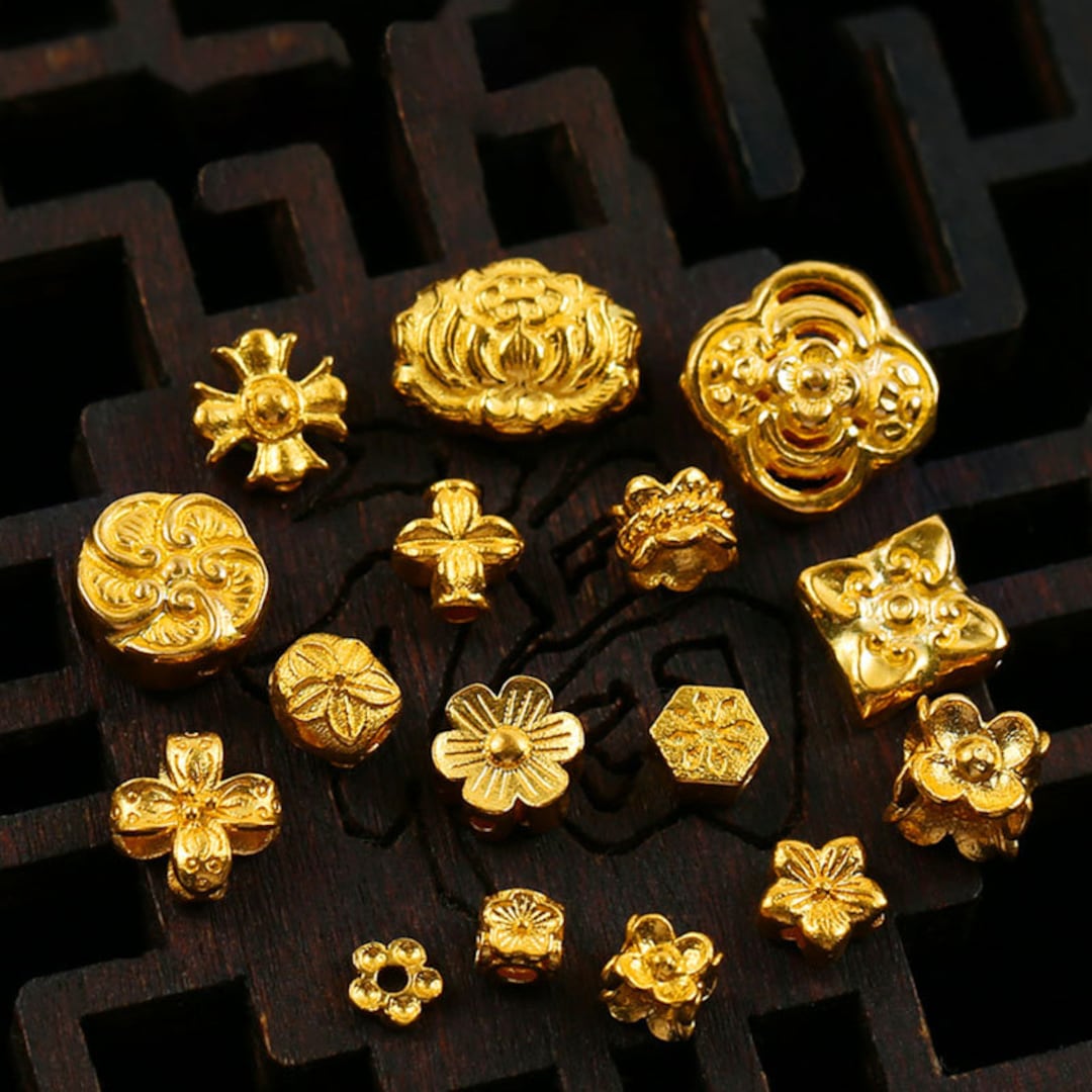 24K Gold Flower Spacer Beads - Lotus Beads - Exquisite Beads - Four ...