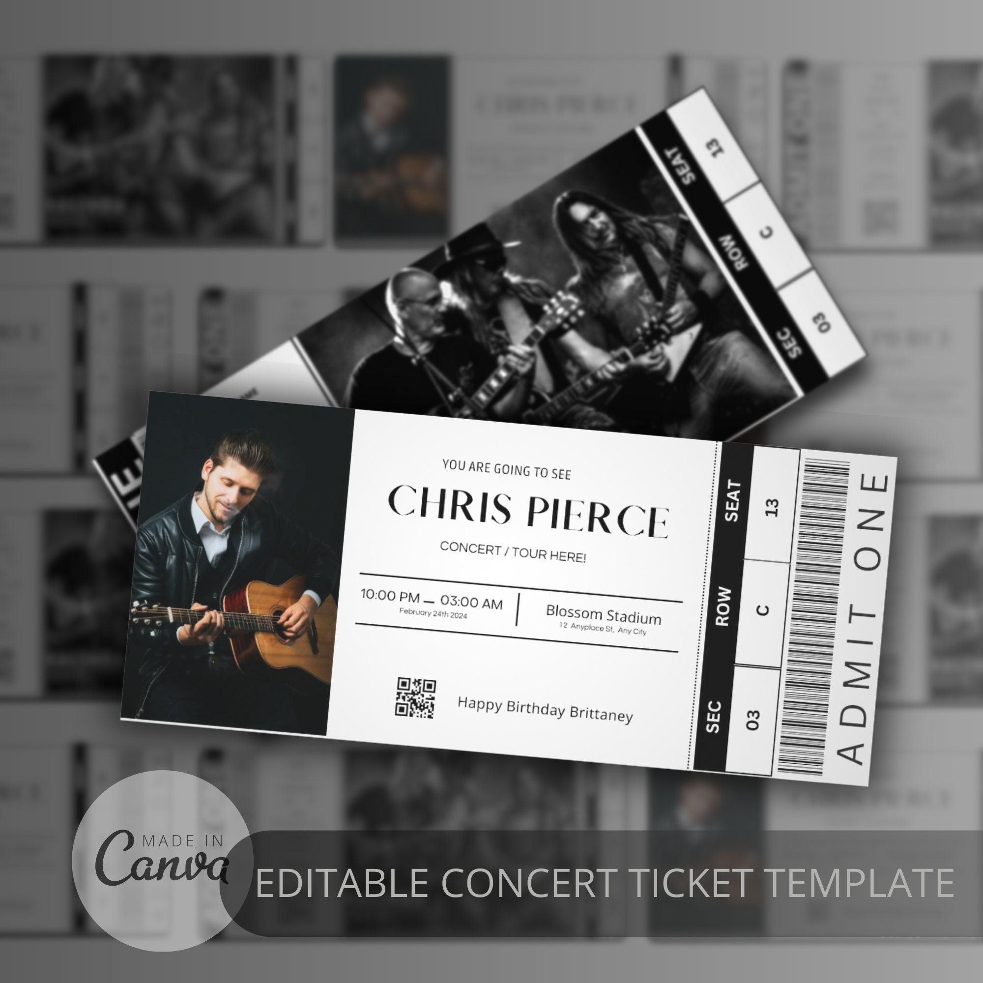 Editable Concert Ticket Template, Printable Event Ticket, Custom ...