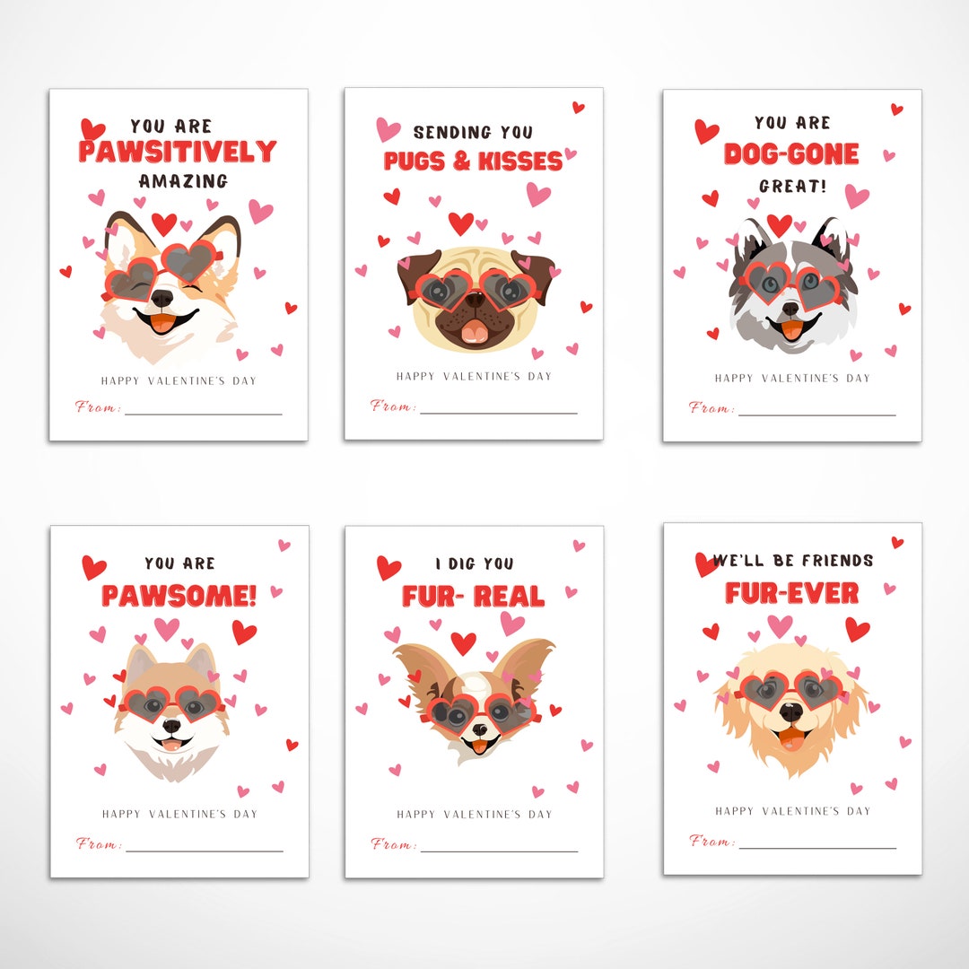 Printable Dog Valentine's Day Cards, Classroom Valentine's Day Cards ...