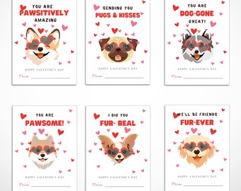 Printable Dog Valentine's Day Cards, Classroom Valentine's Day Cards ...