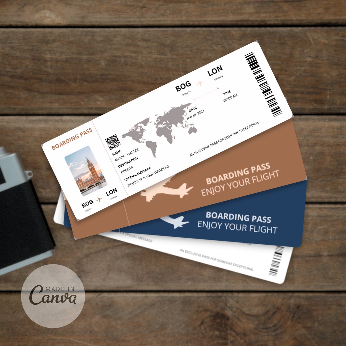 Editable Boarding Pass Template, Airline Ticket Canva, Printable ...