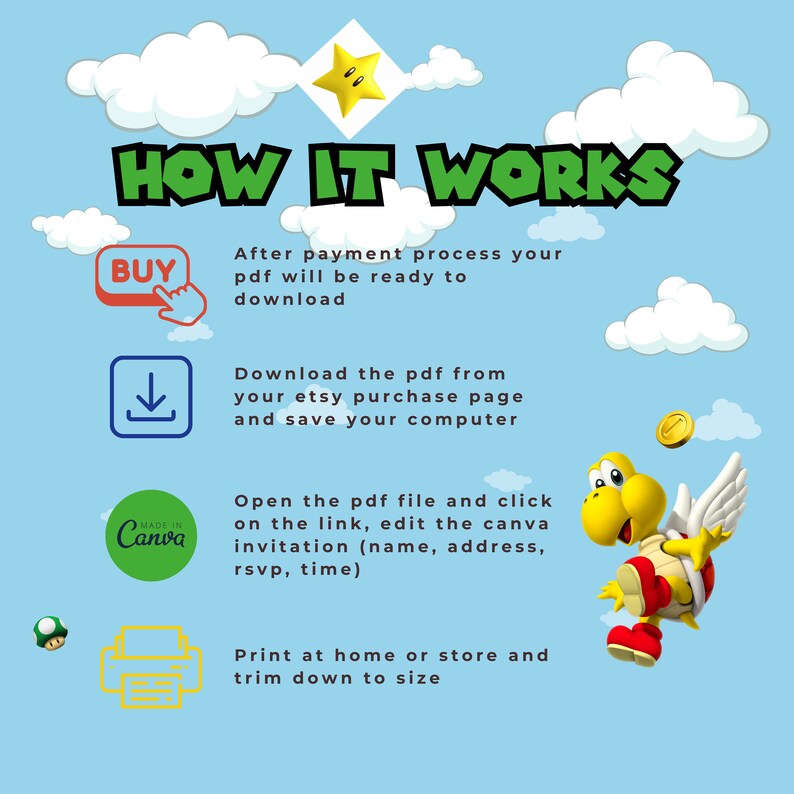 Super Mario Birthday Invitation, Birthday Invitation, Super Mario ...